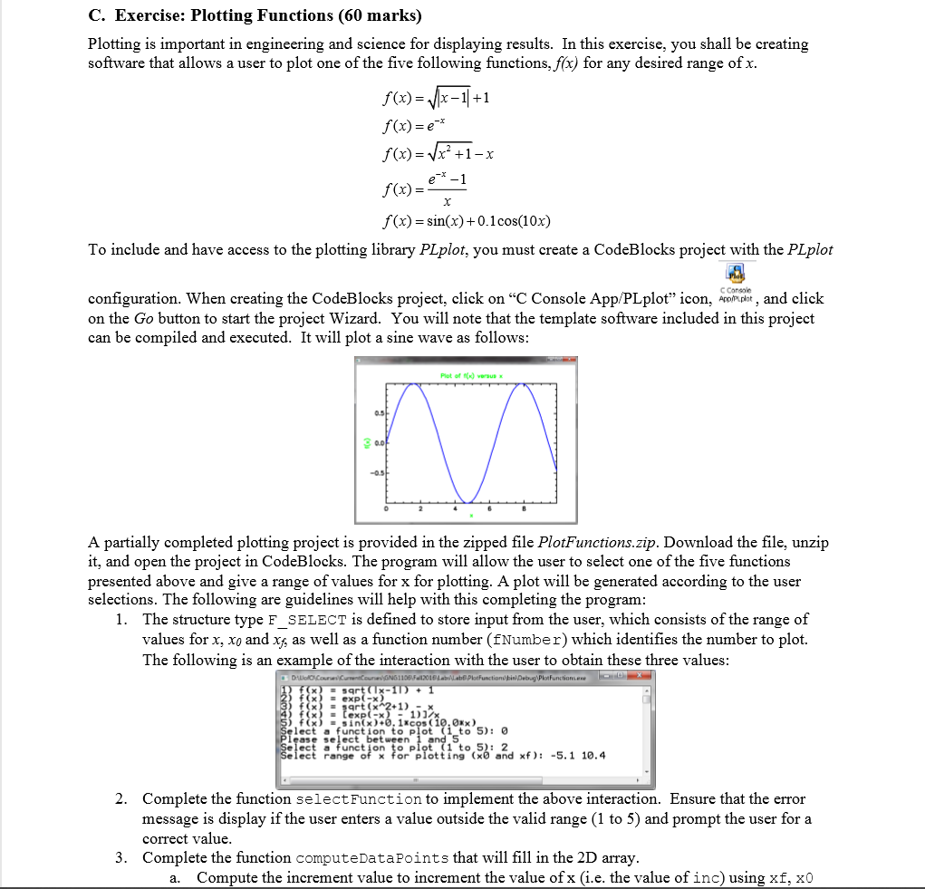 C. Exercise: Plotting Functions (60 marks) Plotting | Chegg.com