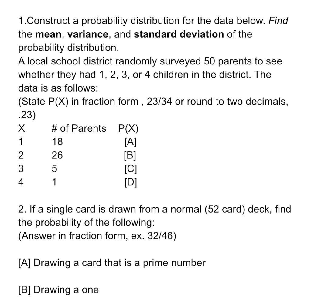 Solved 1.Construct a probability distribution for the data | Chegg.com