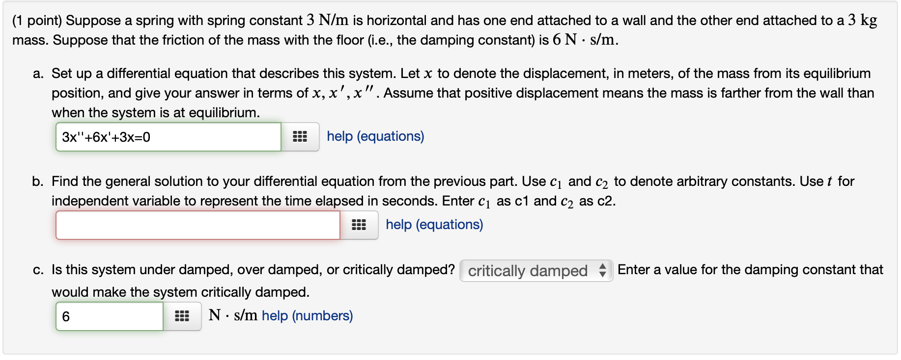 Solved 1 Point Suppose A Spring With Spring Constant 3 N M