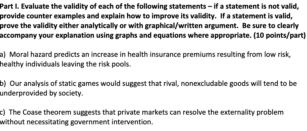 Solved Part I. Evaluate the validity of each of the | Chegg.com