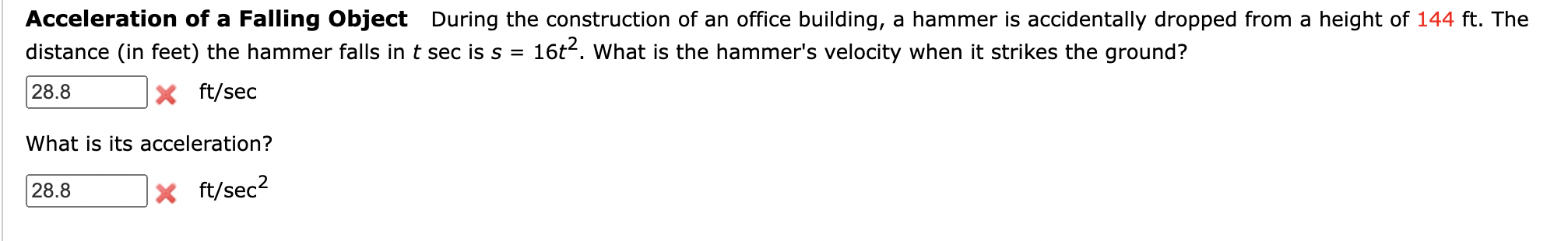Solved Acceleration of a Falling Object During the | Chegg.com