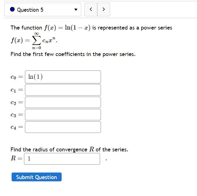 Solved The function f(x)=ln(1−x) is represented as a power | Chegg.com