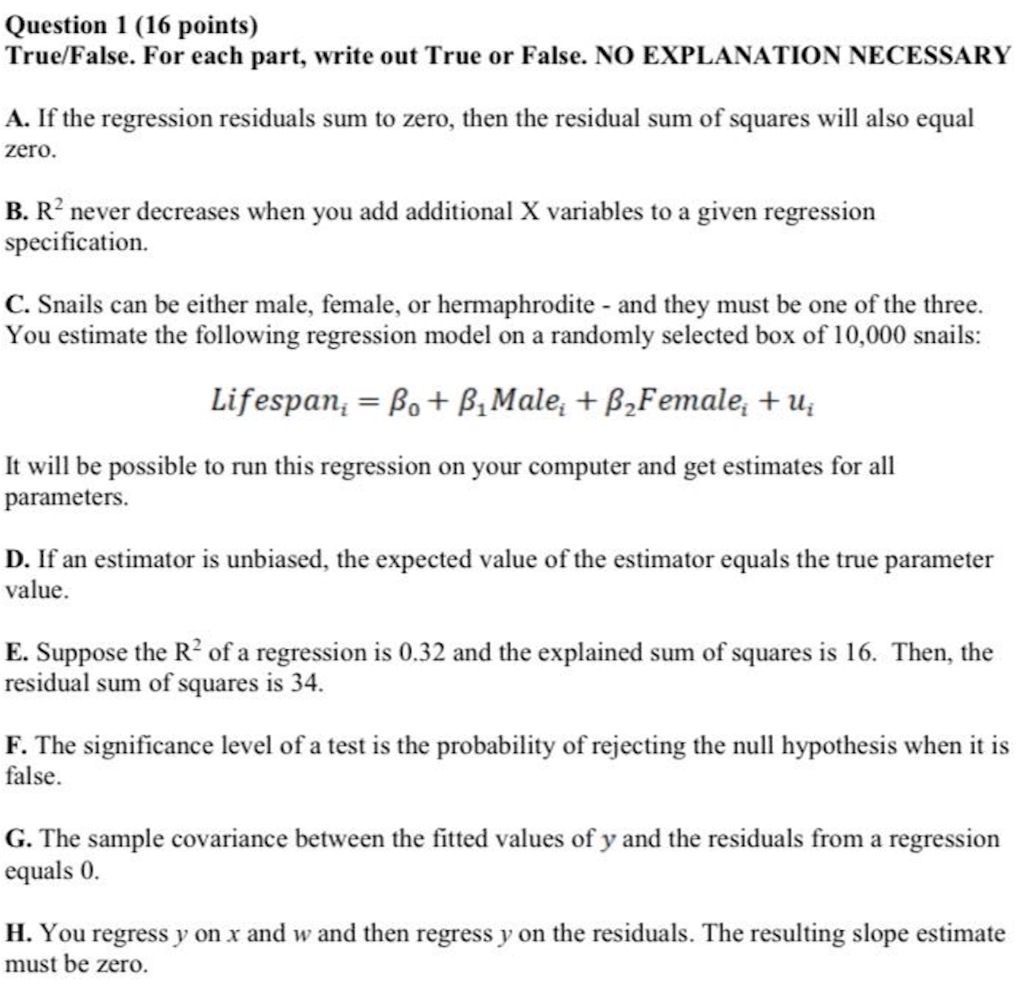 Solved True False For Each Part Write Out True Or False