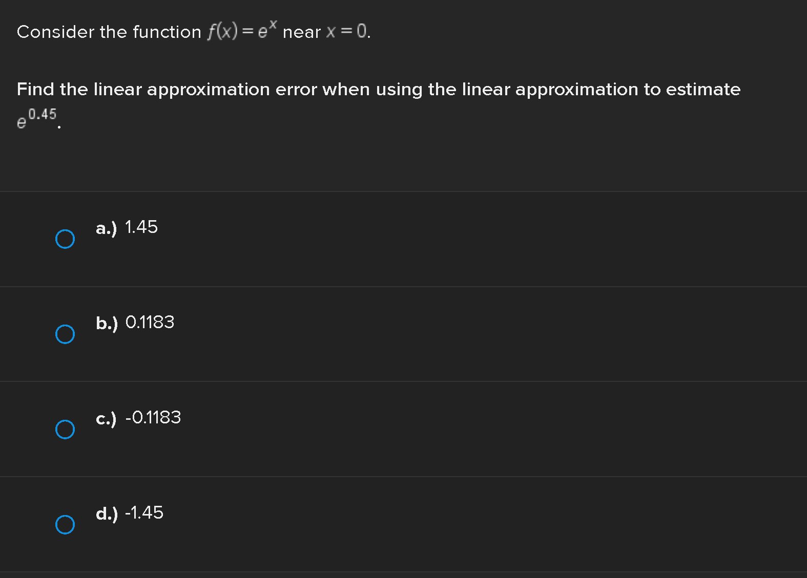 Solved Consider the function \\( f(x)=e^{x} \\) near \\( x=0 | Chegg.com