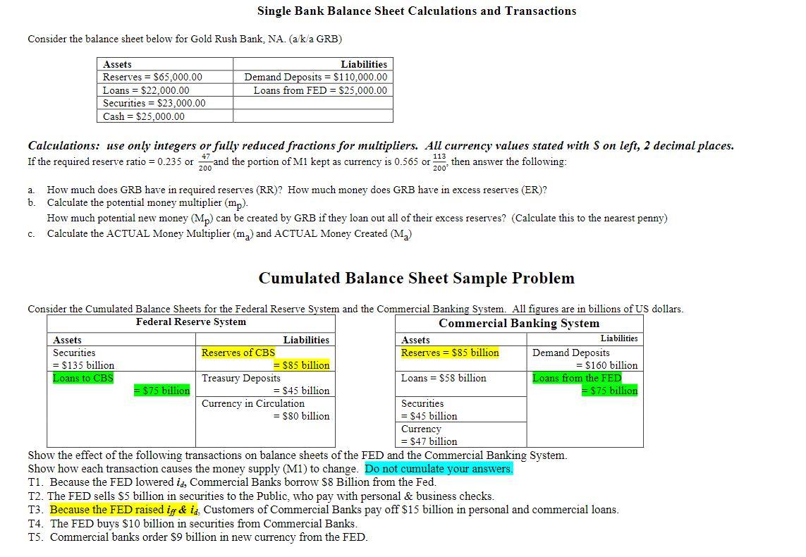 Solved Consider the balance sheet below for Gold Rush Bank, | Chegg.com