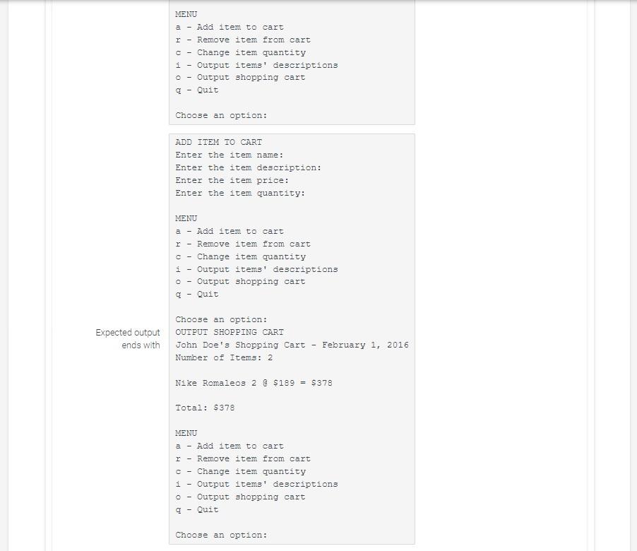 Solved class ItemToPurchase: def __init__(self, name='none', | Chegg.com