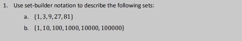 Solved 1. Use set-builder notation to describe the following | Chegg.com