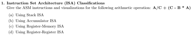 Solved 1. Instruction Set Architecture (ISA) Classifications | Chegg.com