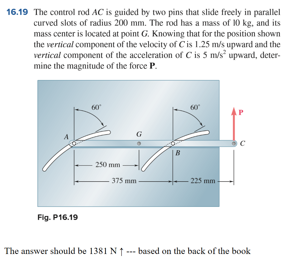 Solved 16.19 The control rod AC is guided by two pins that | Chegg.com