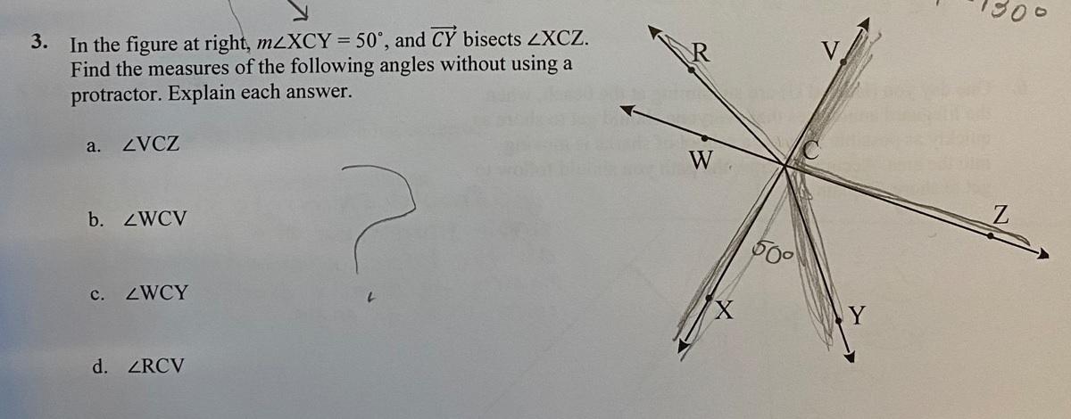 Solved 3. In the figure at right, m∠XCY=50∘, and CY bisects | Chegg.com