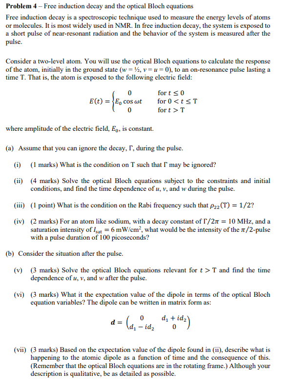 Problem 4 - Free induction decay and the optical | Chegg.com