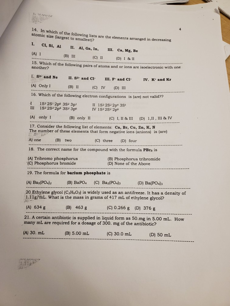 Solved Uude 14. In which of the following lists are the | Chegg.com