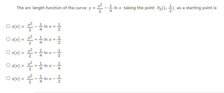 Solved The arc length function of the curve y = * - In x | Chegg.com