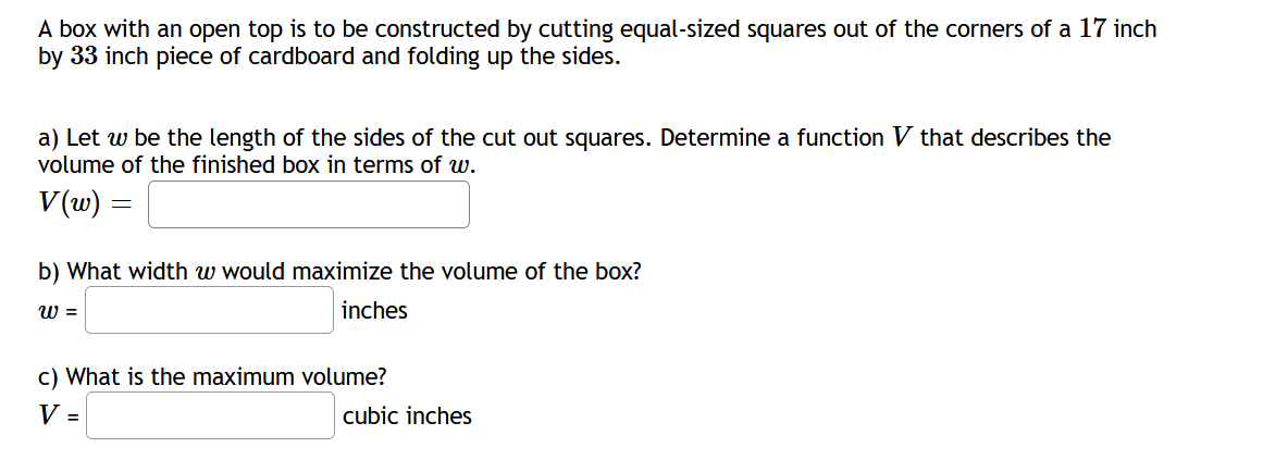 Solved A box with an open top is to be constructed by | Chegg.com