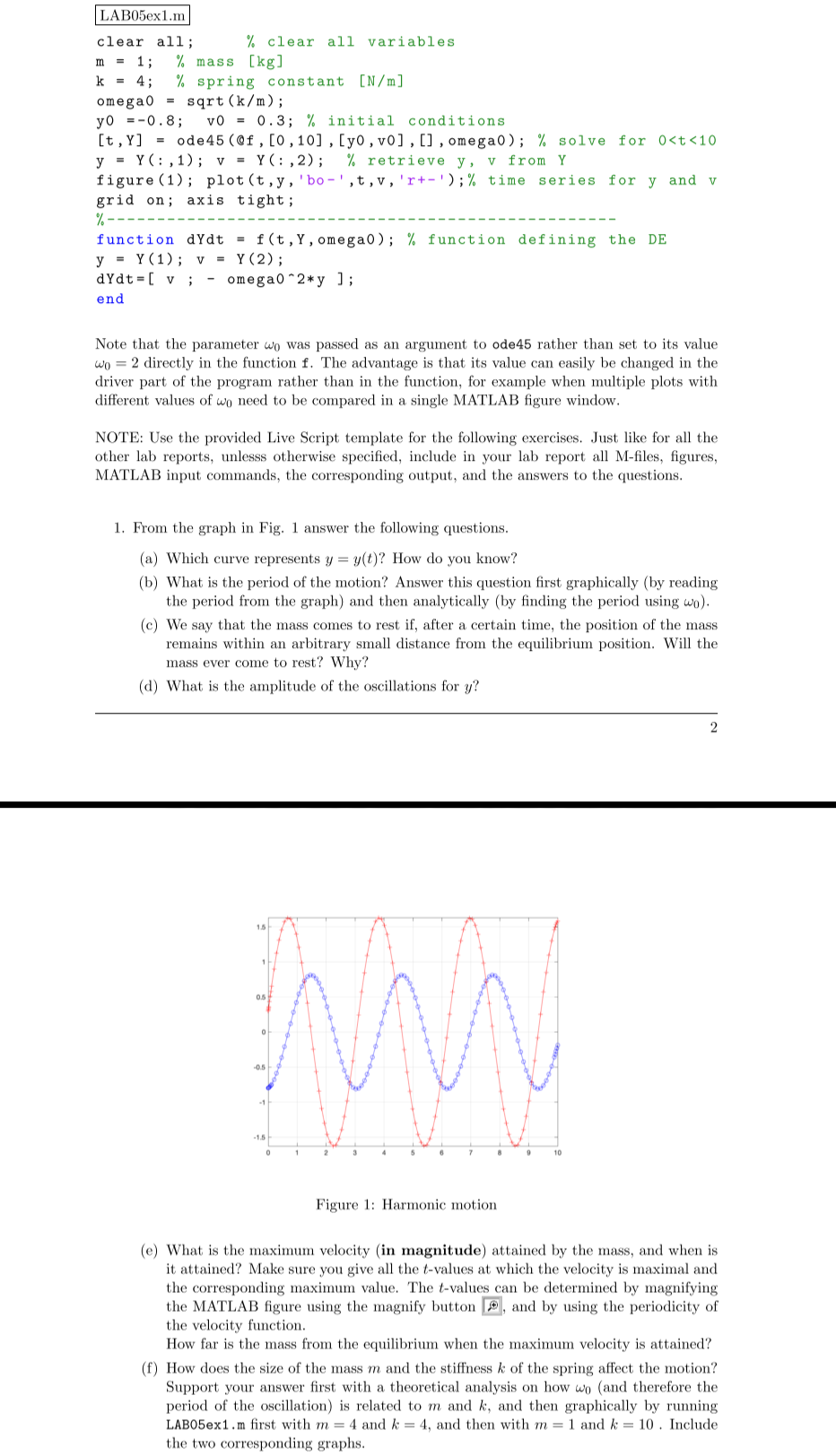 Solved LAB05ex1.m clear all; % clear all variables m = 1; % | Chegg.com
