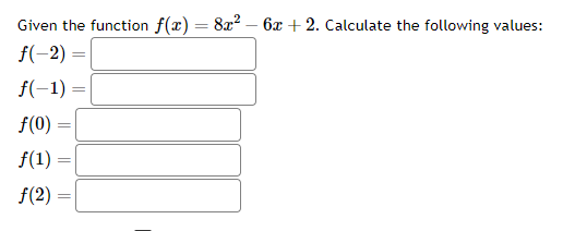 Solved Given the function f(x)=8x2−6x+2. Calculate the | Chegg.com