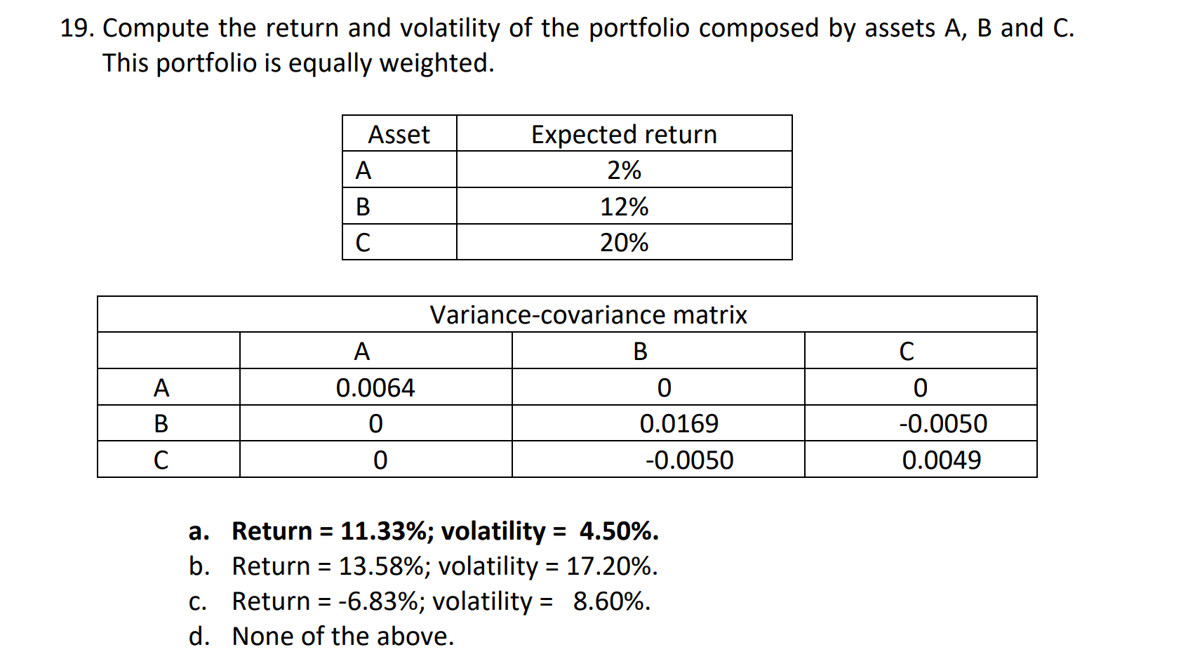 Solved Compute the return and volatility of the portfolio | Chegg.com