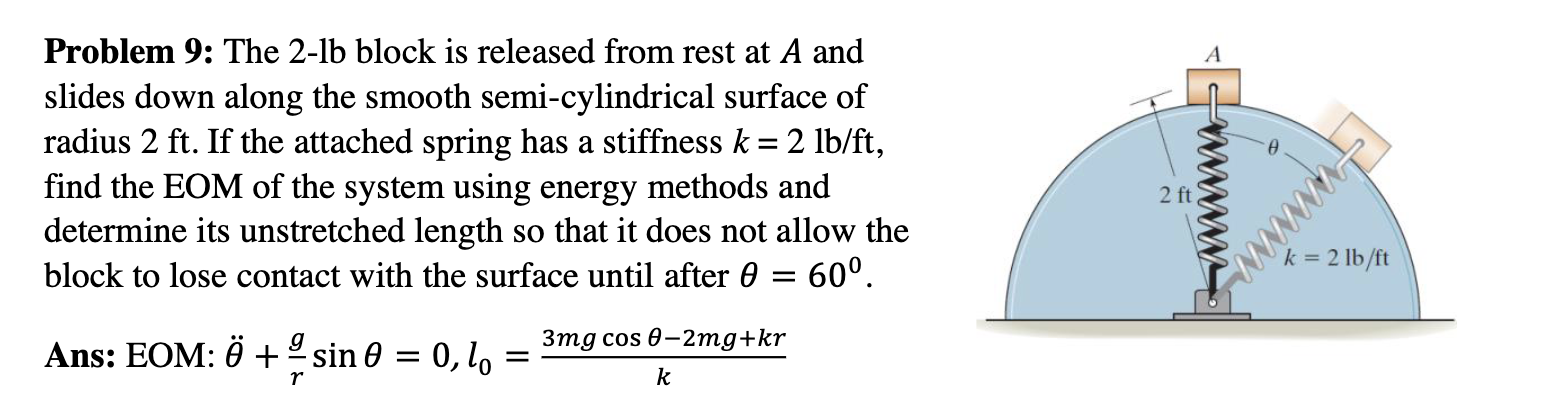 Solved Problem 9: The 2-lb block is released from rest at A | Chegg.com
