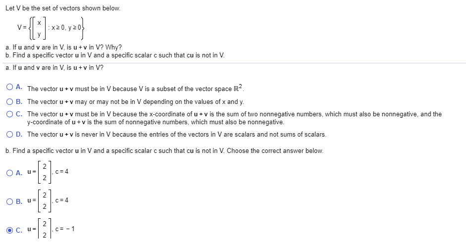 Solved Let V be the set of vectors shown below. a. If u and | Chegg.com