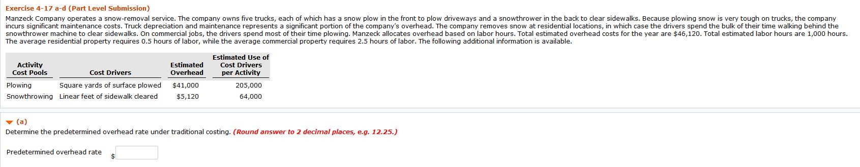 Solved Exercise 4-17 a-d (Part Level Submission) Manzeck | Chegg.com