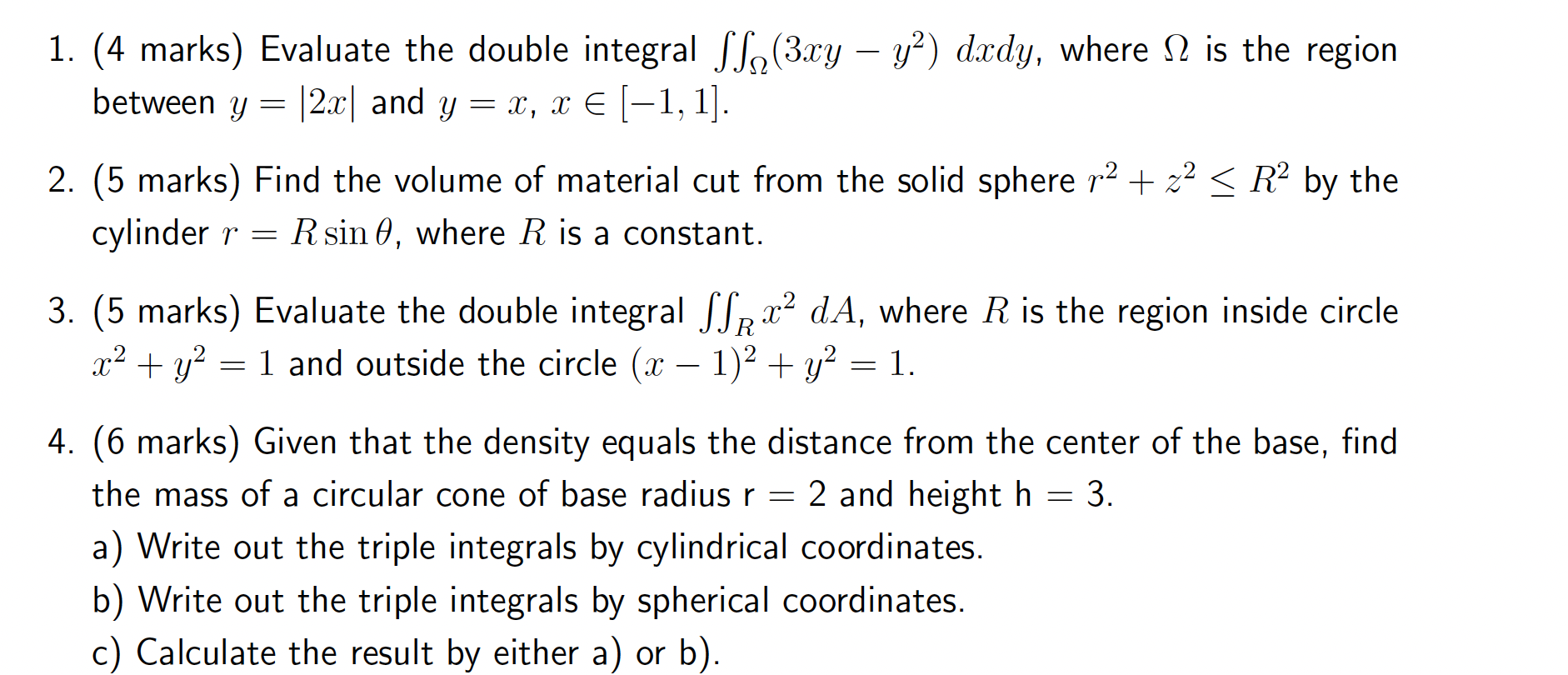 Solved 1. (4 marks) Evaluate the double integral | Chegg.com