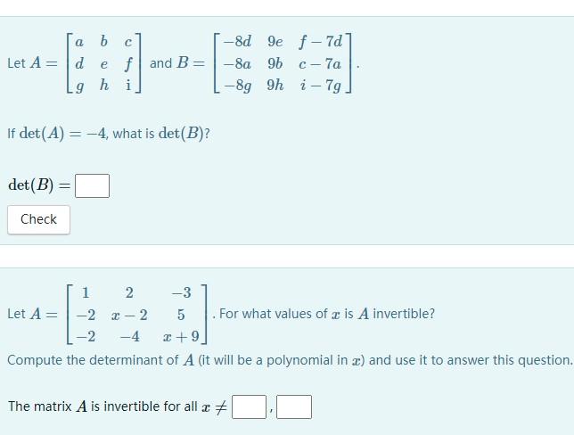 Solved a 6 с е f Let A= d -8d 9e f-7d and B=-8a 9b c-7a -89 | Chegg.com