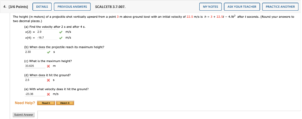 Solved The height (in meters) of a projectile shot | Chegg.com