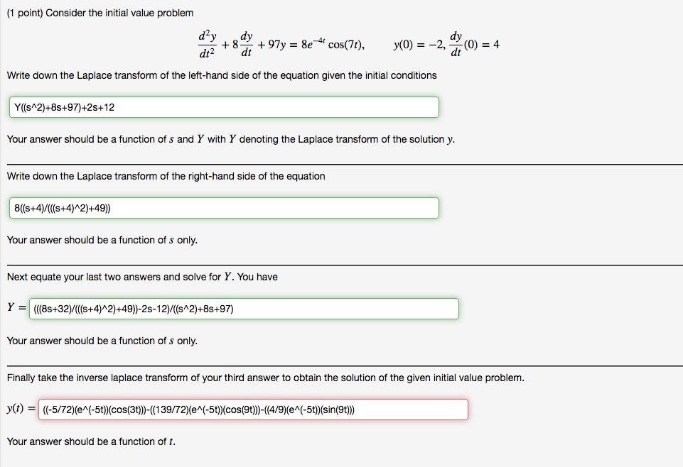 Solved (1 point) Consider the initial value problem d2y dy | Chegg.com