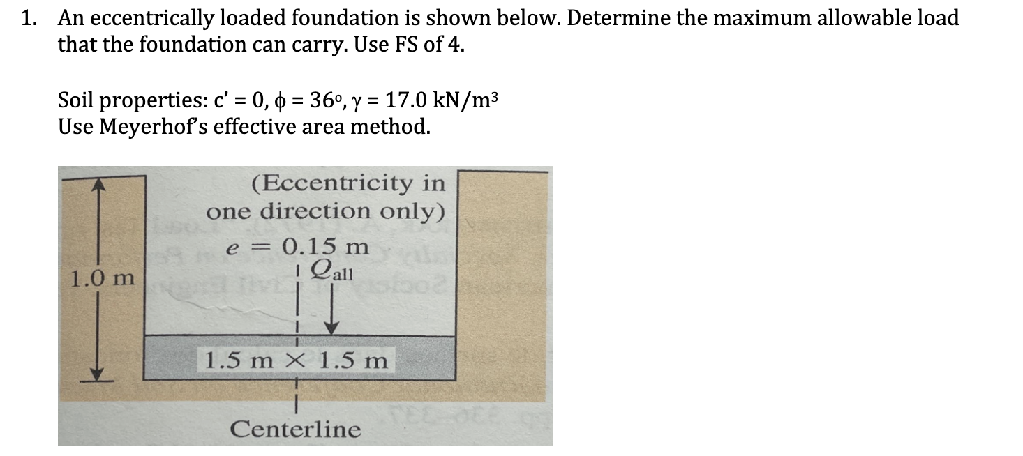 Solved An eccentrically loaded foundation is shown below. | Chegg.com