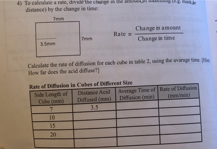 Solved Table 2: Amount of time for diffusion to occur in | Chegg.com