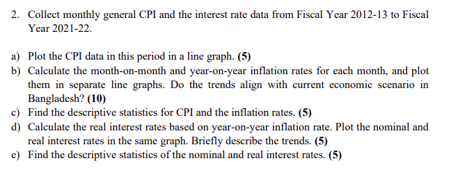Solved 2. Collect monthly general CPI and the interest rate | Chegg.com