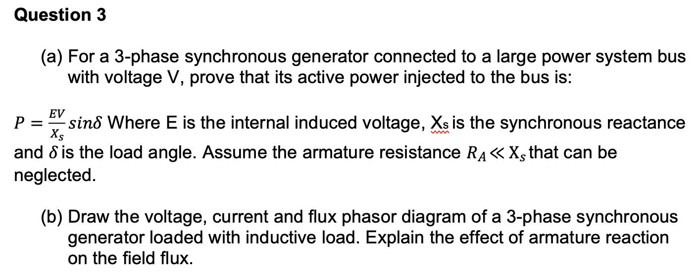 Solved (a) For a 3-phase synchronous generator connected to | Chegg.com