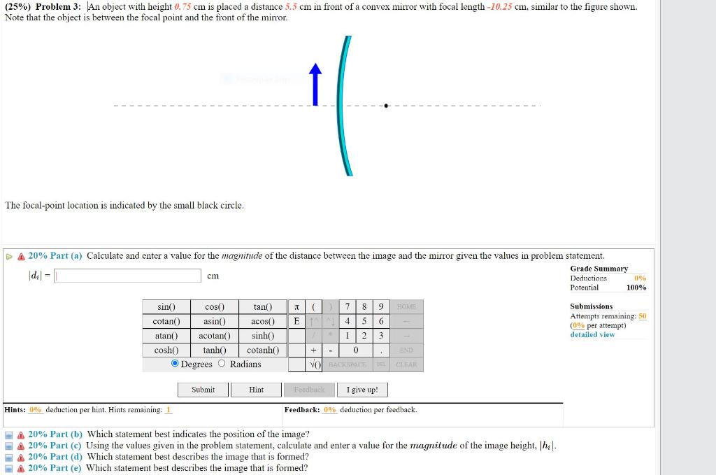 Solved (25\%) Problem 3: An object with height 0.75 cm is | Chegg.com