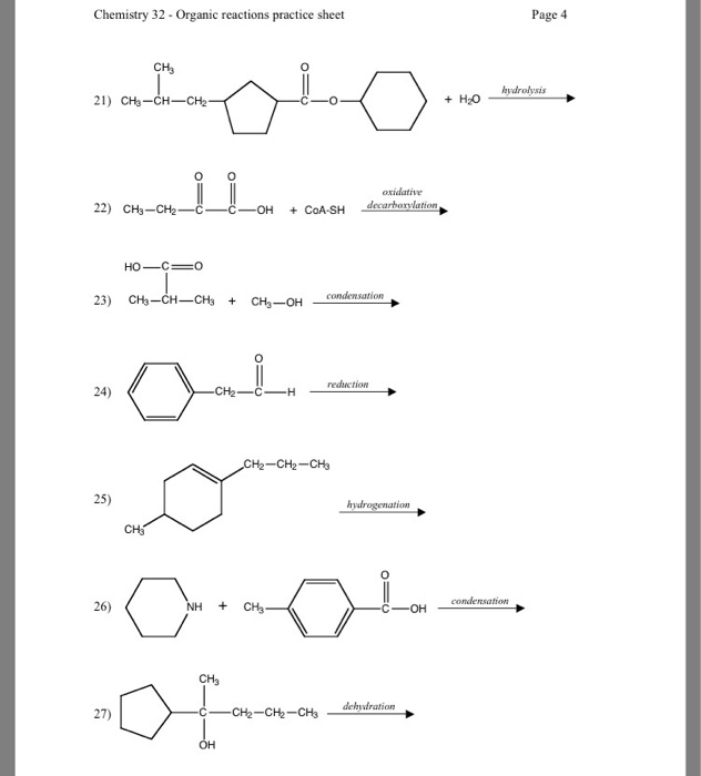 Solved Chemistry 32-Organic reactions practice sheet Page 4 | Chegg.com