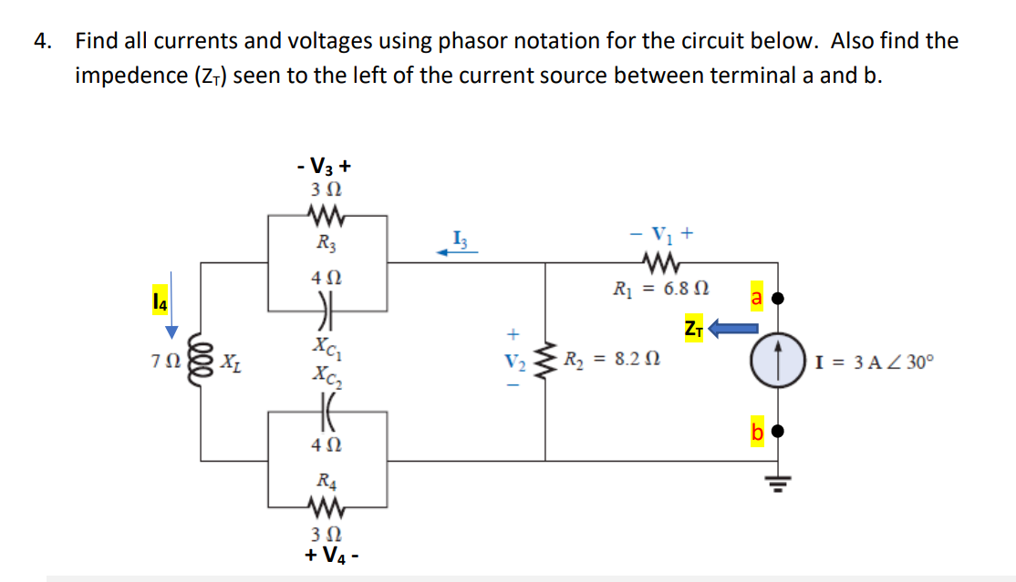 Solved 4. Find all currents and voltages using phasor | Chegg.com
