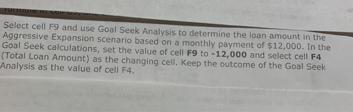 Solved Select cell F9 and use Goal Seek Analysis to | Chegg.com