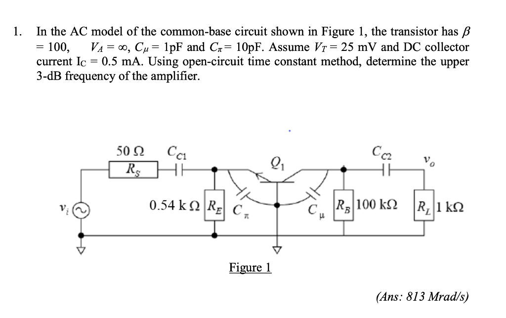 Solved 1. In the AC model of the common-base circuit shown | Chegg.com