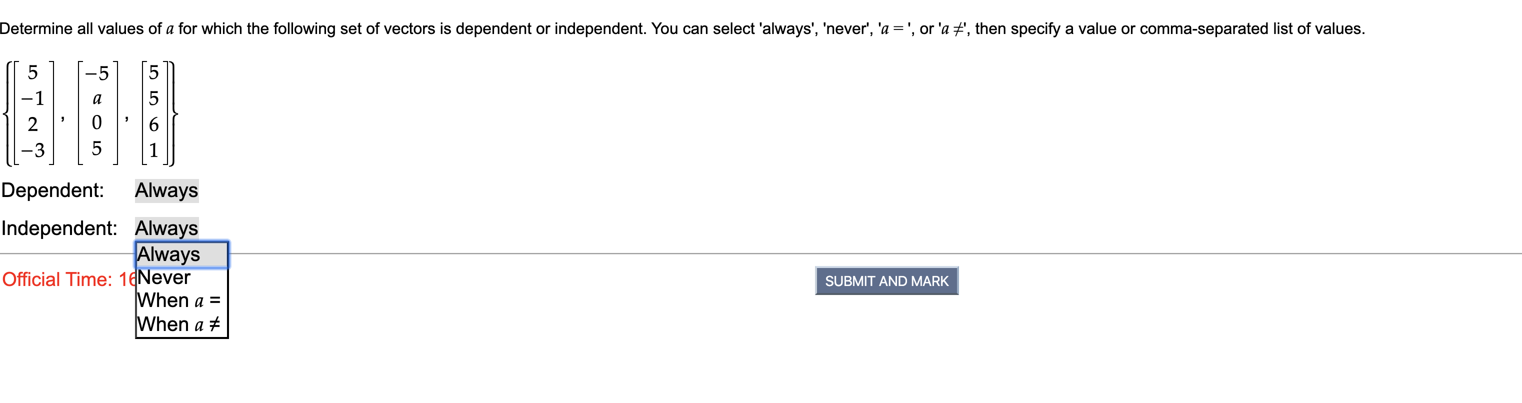 Solved Determine all values of a for which the following set | Chegg.com