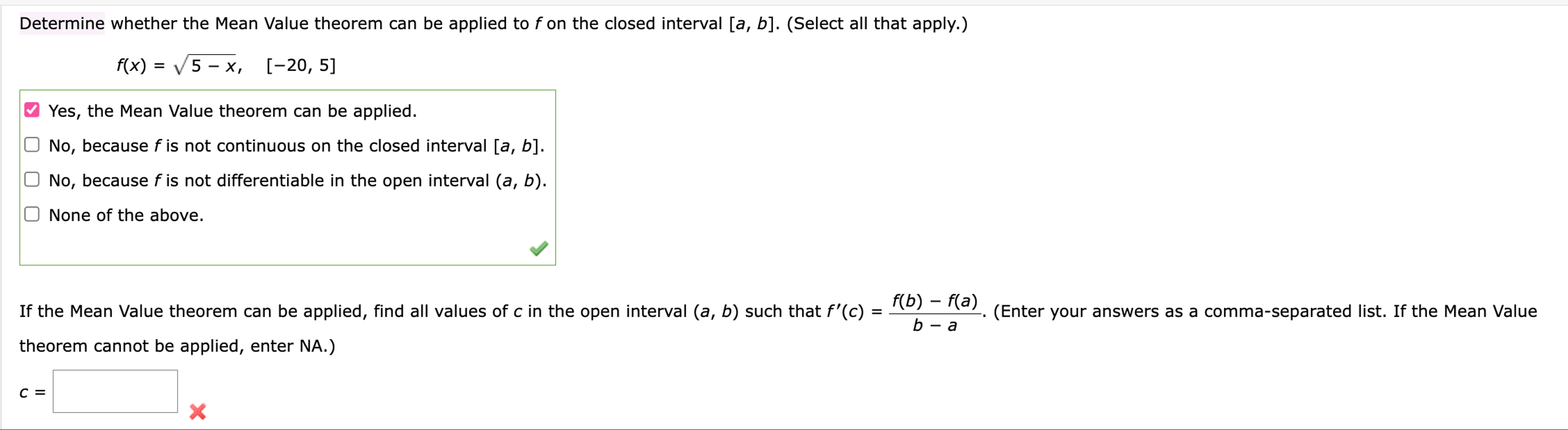 Solved Determine whether the Mean Value theorem can be | Chegg.com
