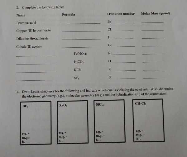 Solved 2. Complete the following table: Name Bromous acid | Chegg.com