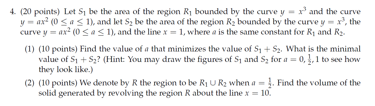 Solved 4. (20 points) Let S1 be the area of the region R1 | Chegg.com