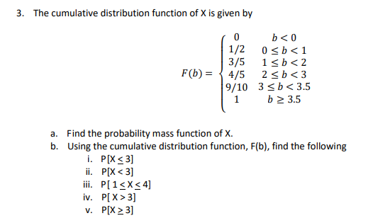 Solved 3. The cumulative distribution function of X is given | Chegg.com
