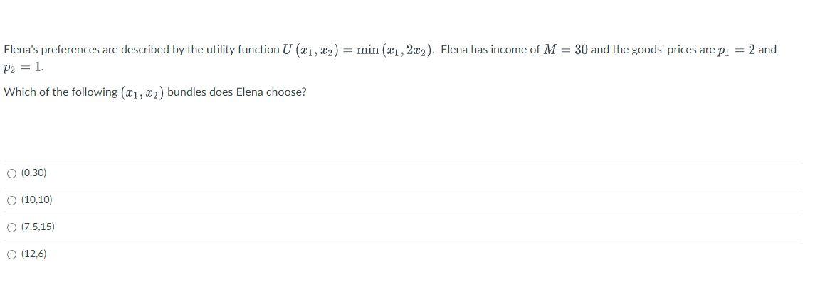 Solved Elena's preferences are described by the utility | Chegg.com