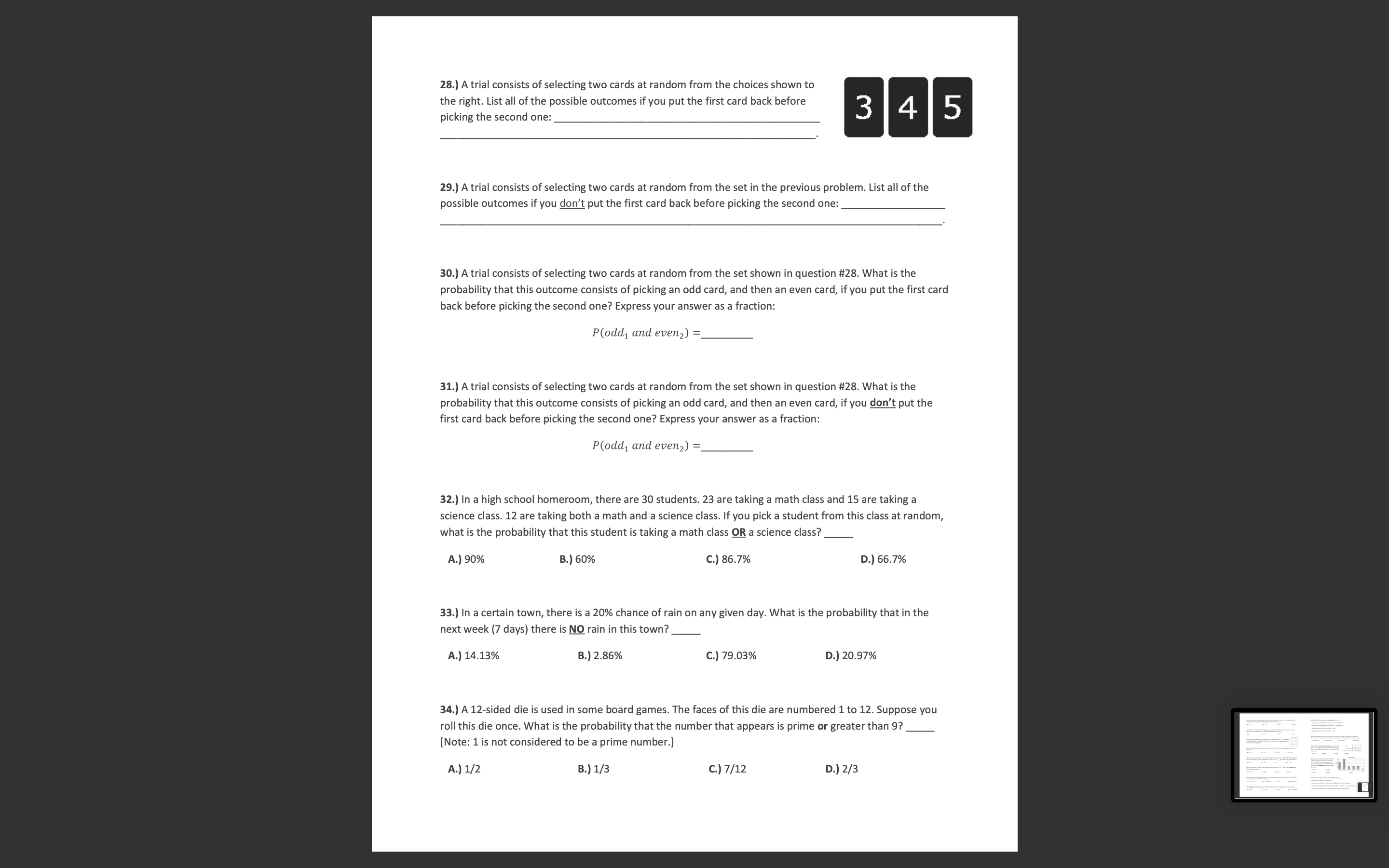 Solved 28.) A trial consists of selecting two cards at | Chegg.com