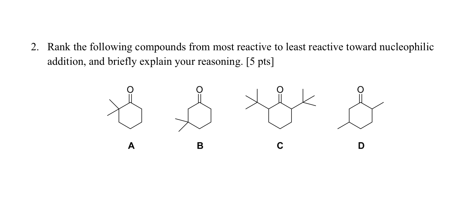 Solved 2. Rank the following compounds from most reactive to | Chegg.com