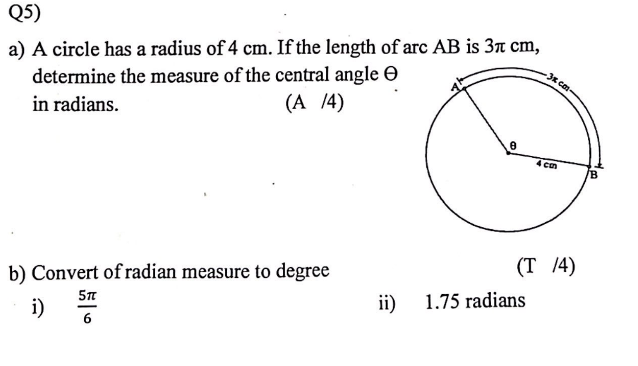 Solved a) ﻿A circle has a radius of 4cm. ﻿If the length of | Chegg.com