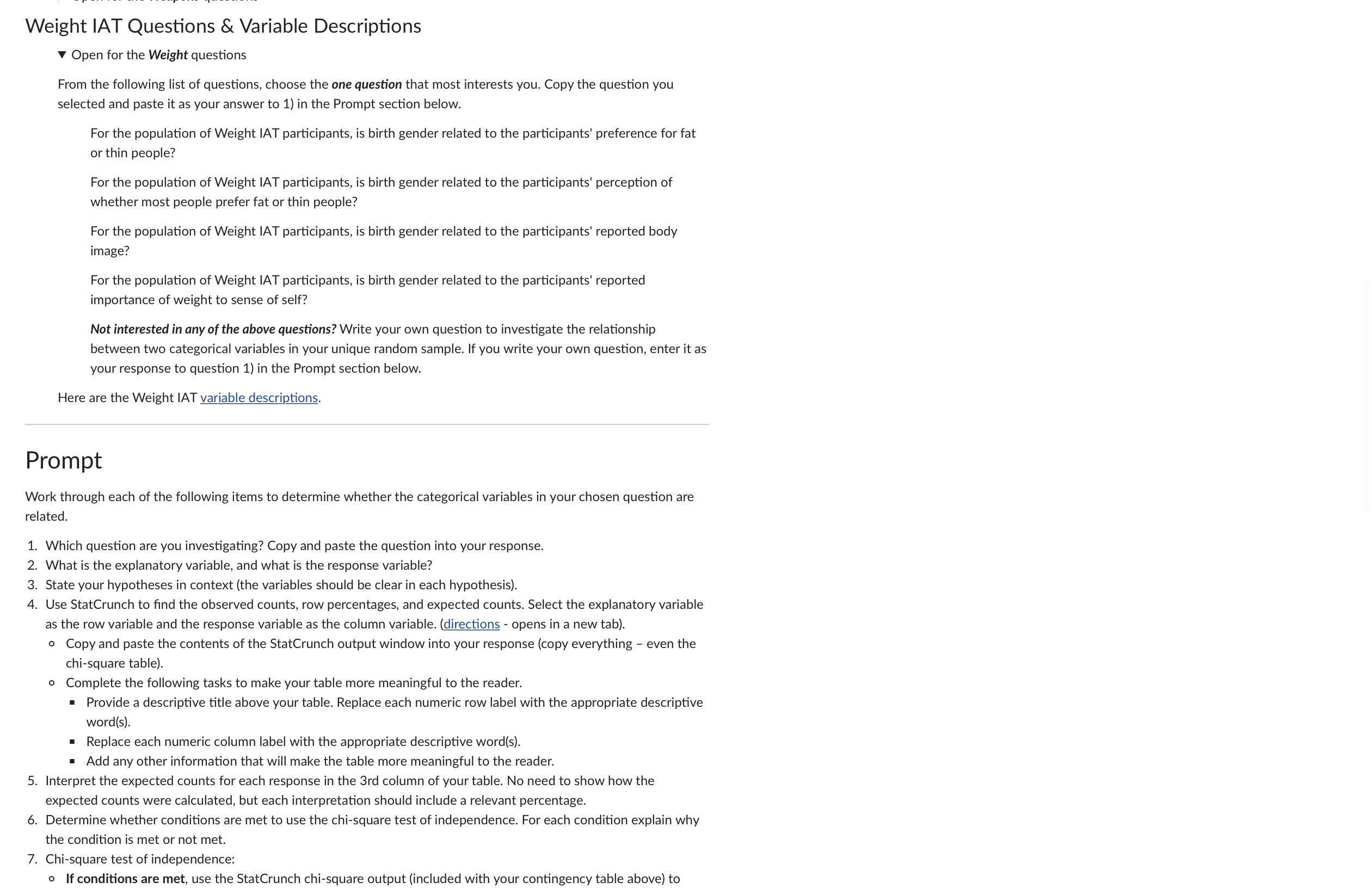 Solved Weight IAT Questions \& Variable Descriptions จ Open | Chegg.com