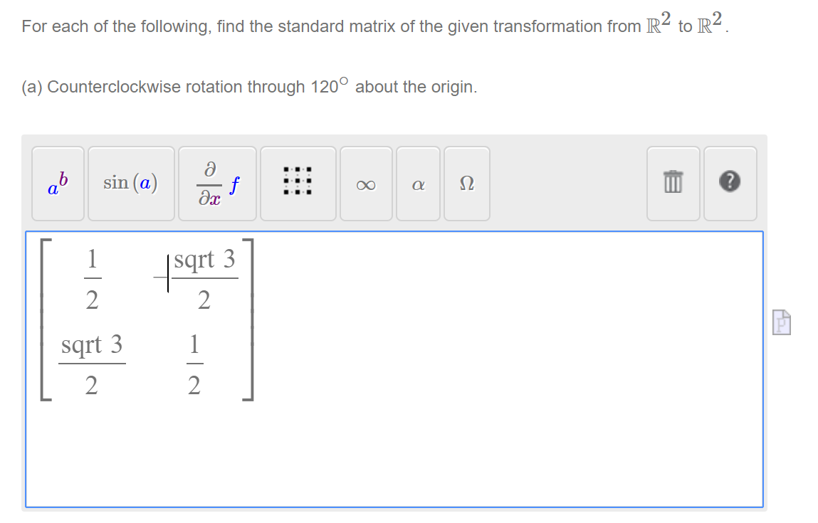 Solved For each of the following, find the standard matrix | Chegg.com