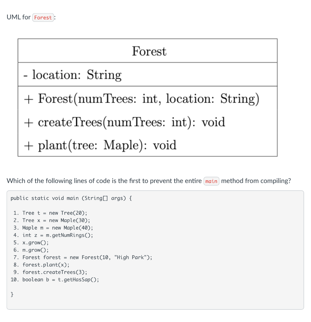 Solved Consider the following UML diagrams for the Tree, | Chegg.com