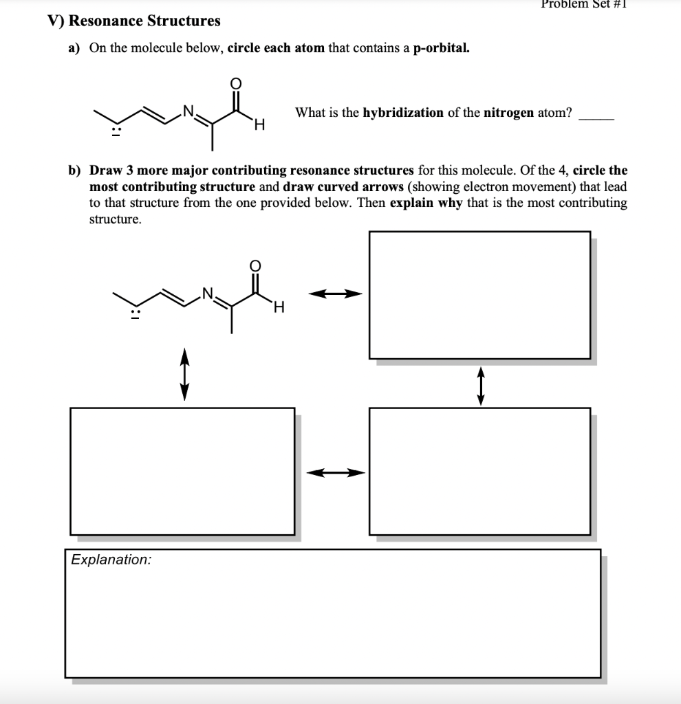 Solved Problem Set #1 V) Resonance Structures a) On the | Chegg.com